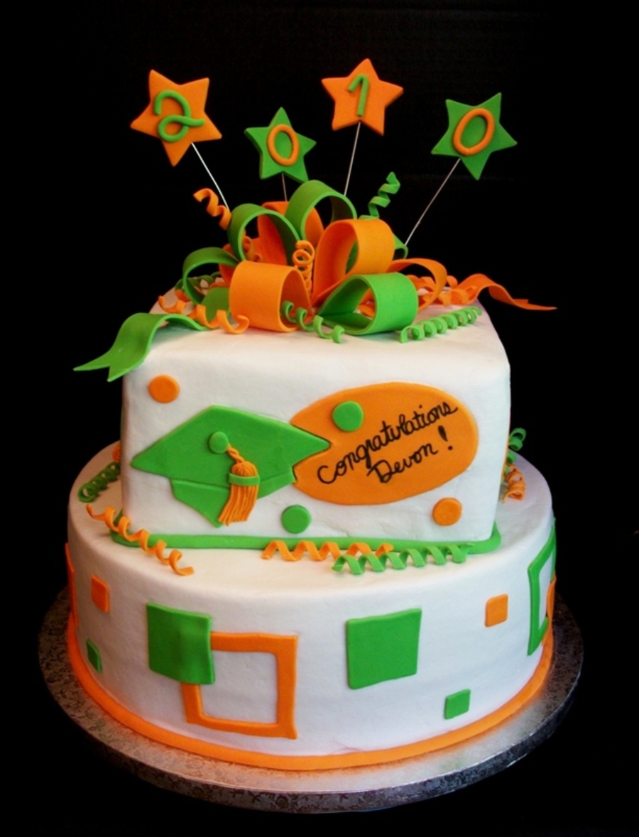 Green & Orange Graduation Cake - CakeCentral.com
