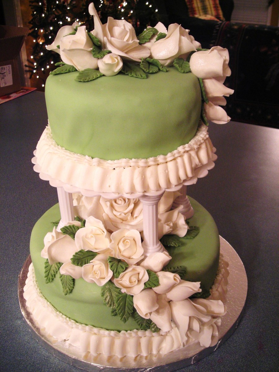 Moss Green Two Tiered Wedding Cake - CakeCentral.com