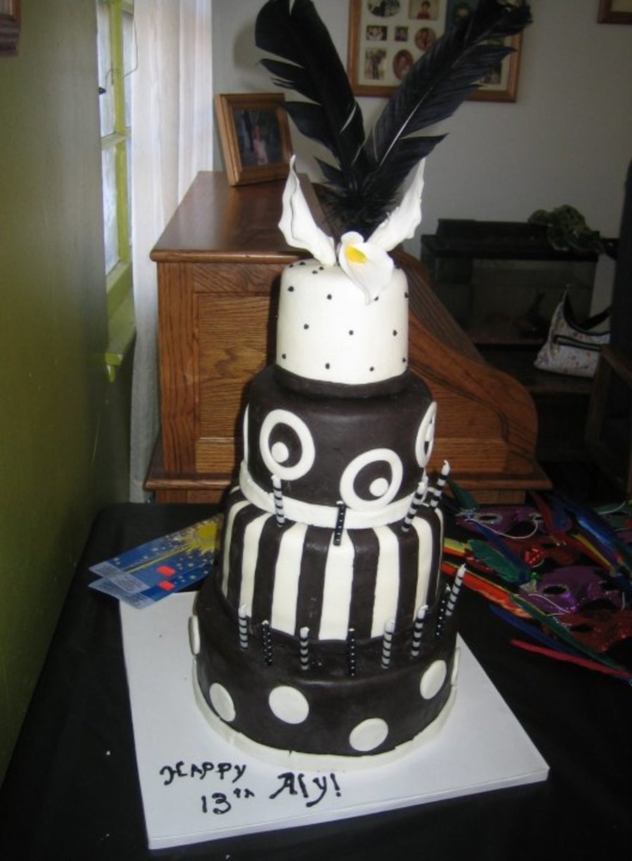 B & W Birthday Cake - CakeCentral.com