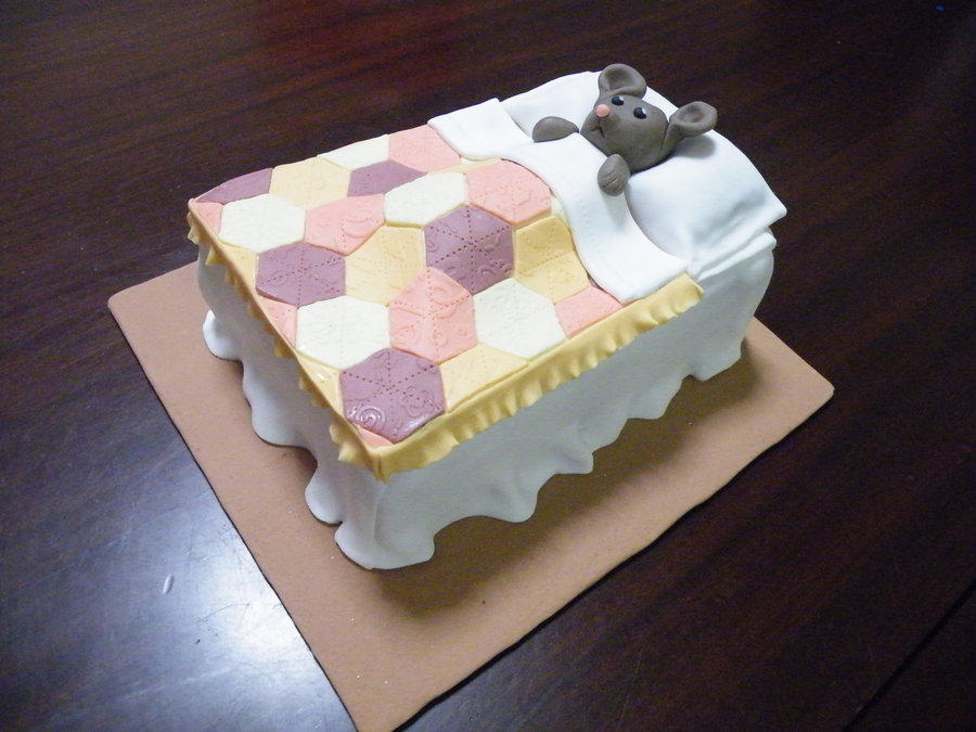 Mouse In Bed With Patchwork Blanket - CakeCentral.com