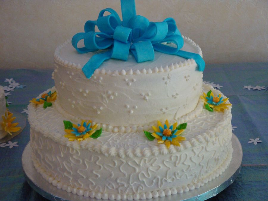 Katie's Wedding Reception Cake With Fondant Ribbon & Flowers ...