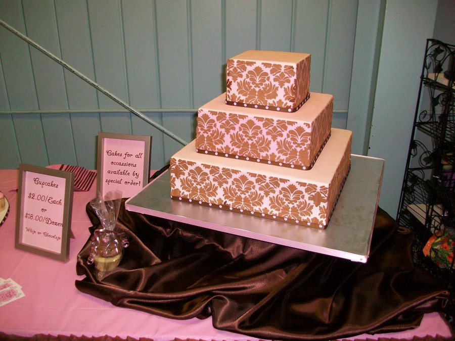 Pink And Brown Damask - CakeCentral.com