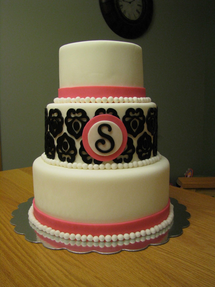 White & Pink Damask - CakeCentral.com