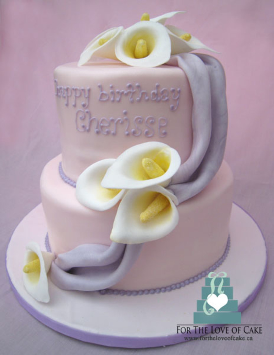 Pink And White Calla Lily Birthday Cake - CakeCentral.com