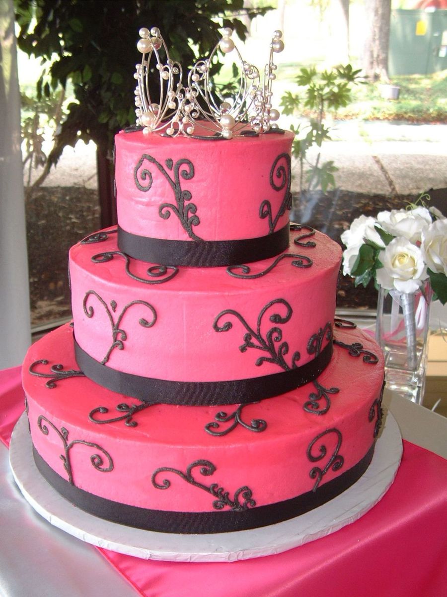 Pink And Black Wedding Cake - CakeCentral.com