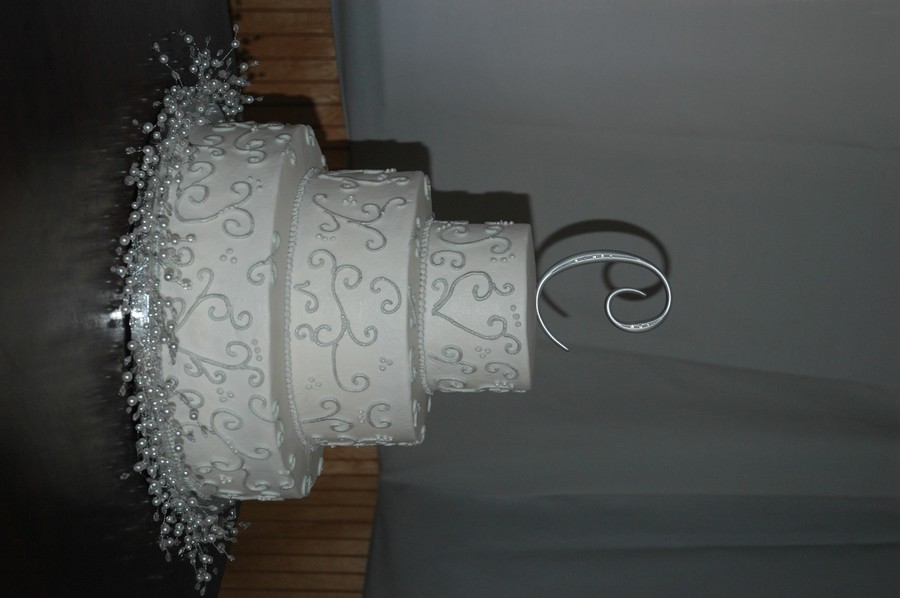 Silver Scroll Wedding Cake - CakeCentral.com