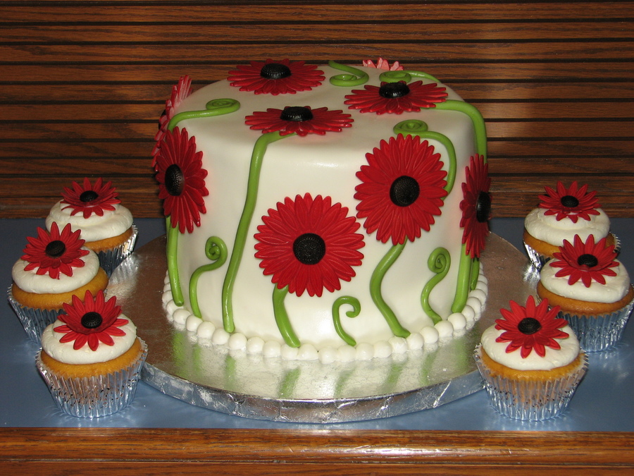 Gerber Daisy Cake & Cupcakes - CakeCentral.com