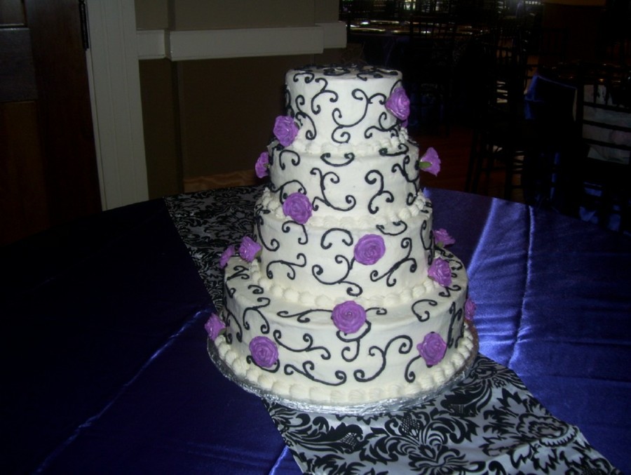Black Scroll Stacked With Roses. - CakeCentral.com