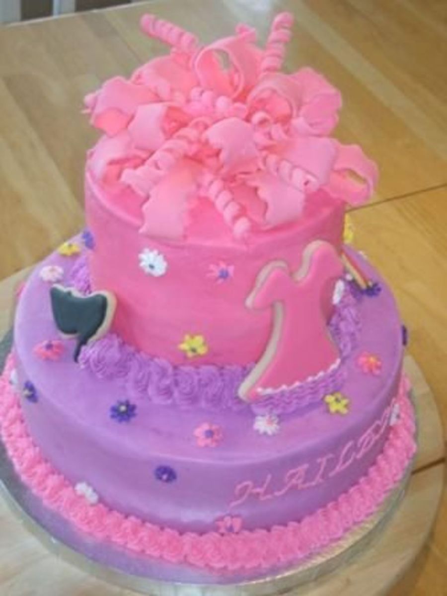 Pink & Purple Girly Cake With Bow - CakeCentral.com