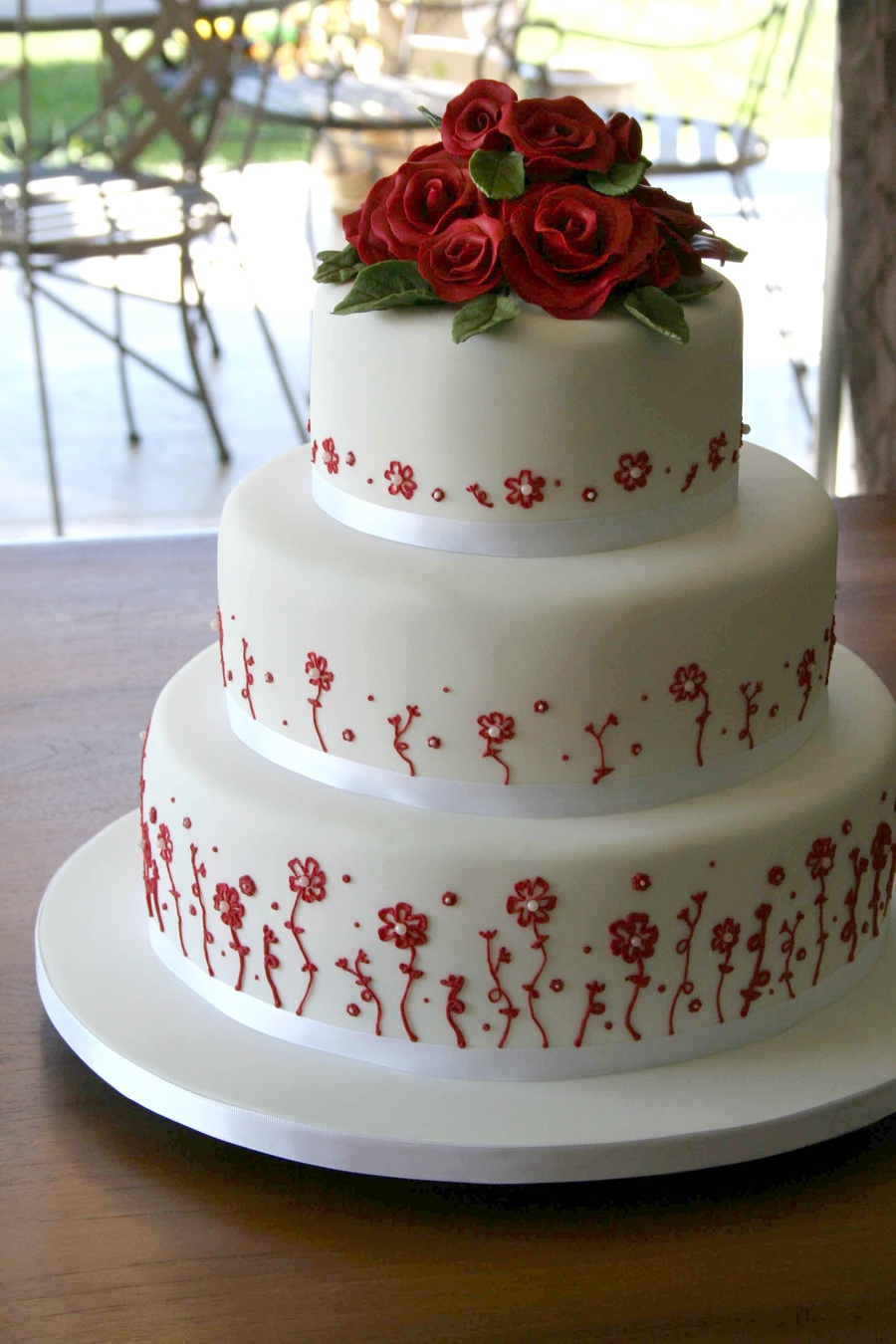 Red & White Wedding Cake - CakeCentral.com