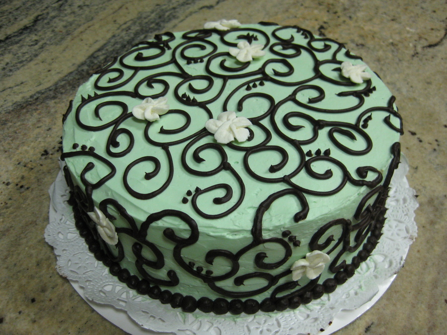 Mint Green Chocolate Scroll Birthday Cake - CakeCentral.com