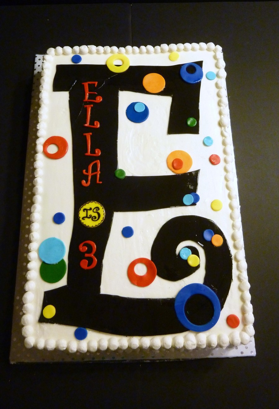 Ella Is 3 Monogram Cake - CakeCentral.com