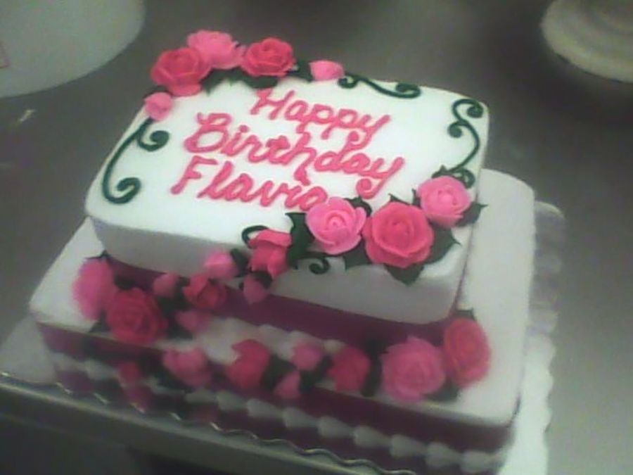 Stacked Sheet Cake With Cascading Pink Roses - CakeCentral.com