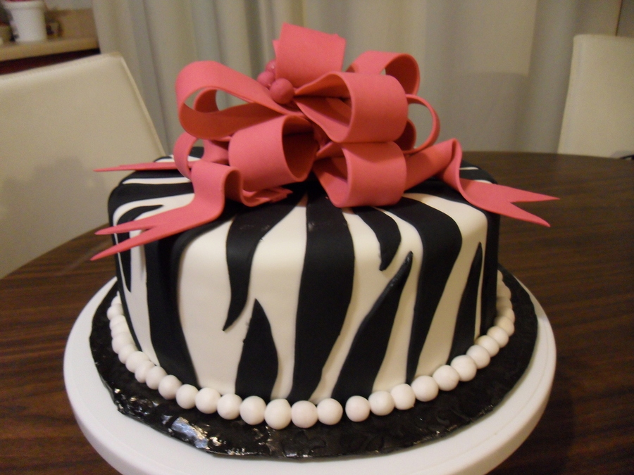 Pink Bow Zebra Cake - CakeCentral.com