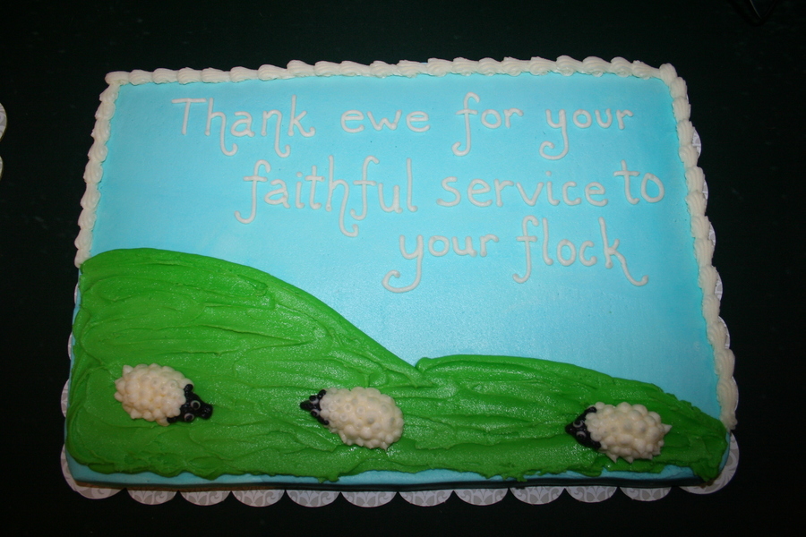 Pastor Appreciation Sheep In Pasture Cake - CakeCentral.com