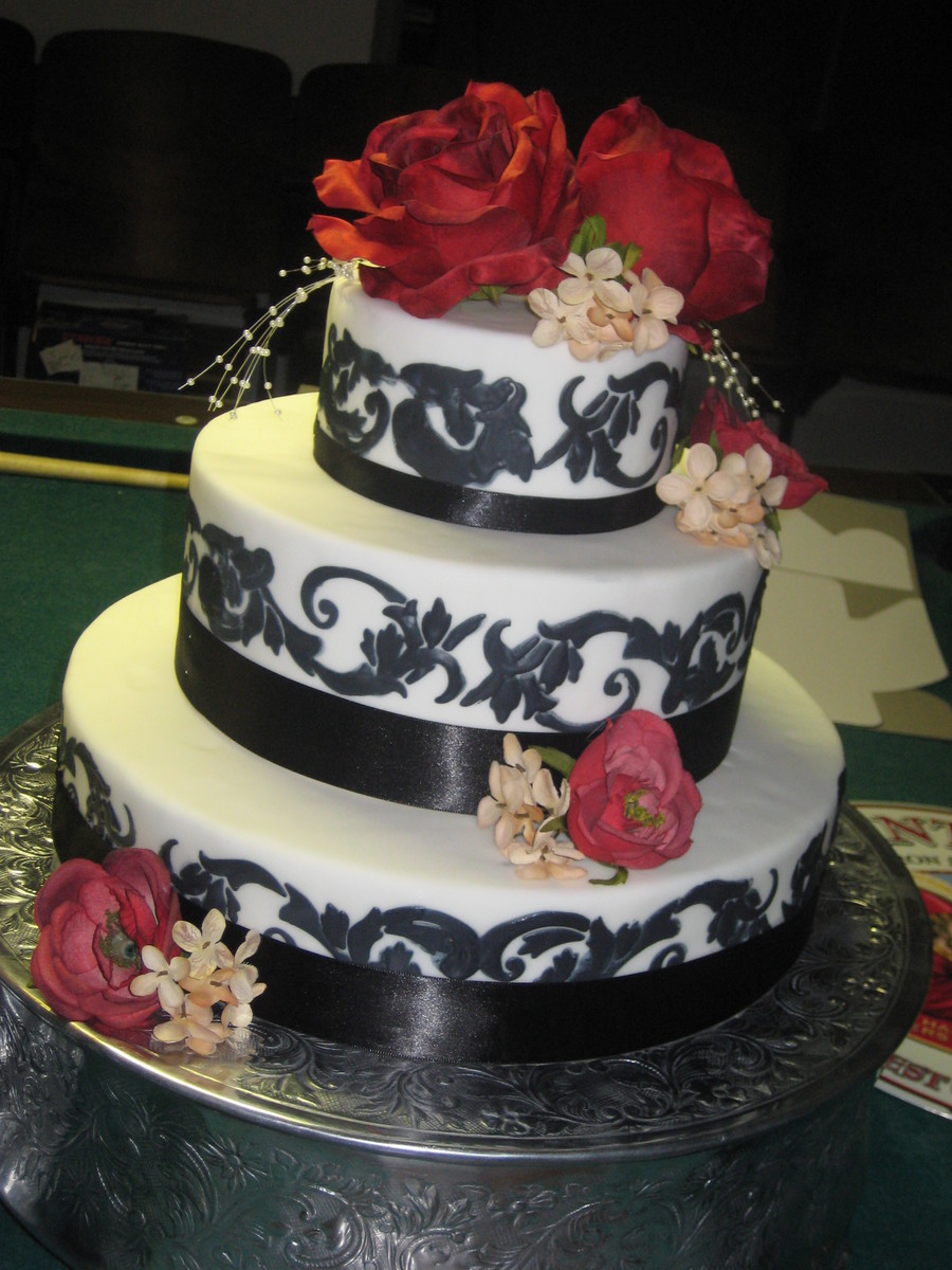 Damask Wedding Cake - CakeCentral.com