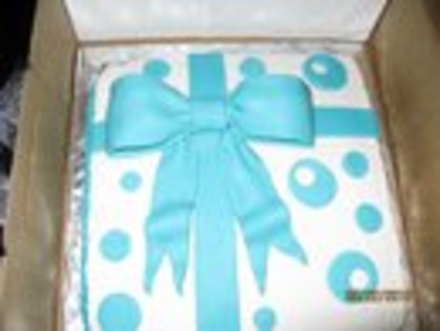 White And Teal Bow Cake - CakeCentral.com