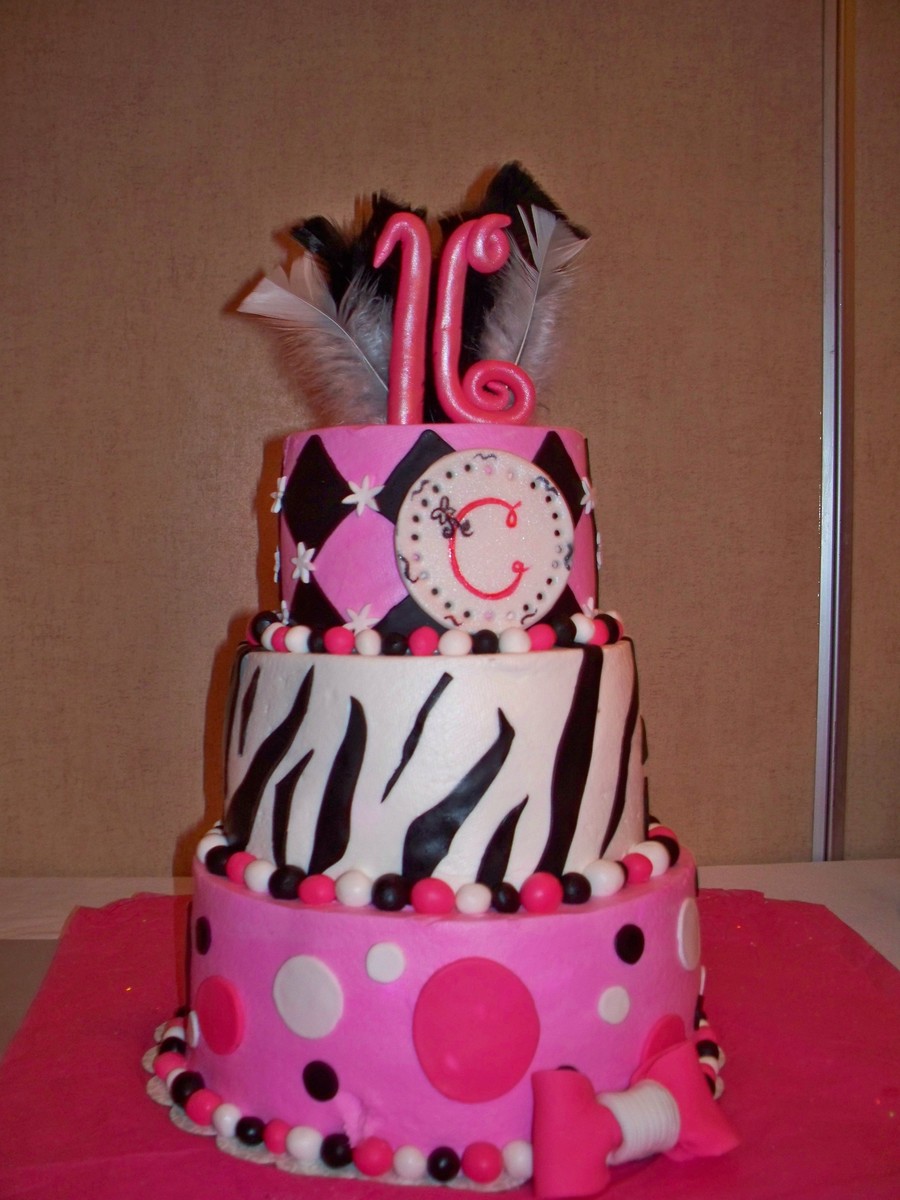 Polka Dot And Zebra Sweet 16 Cake - CakeCentral.com