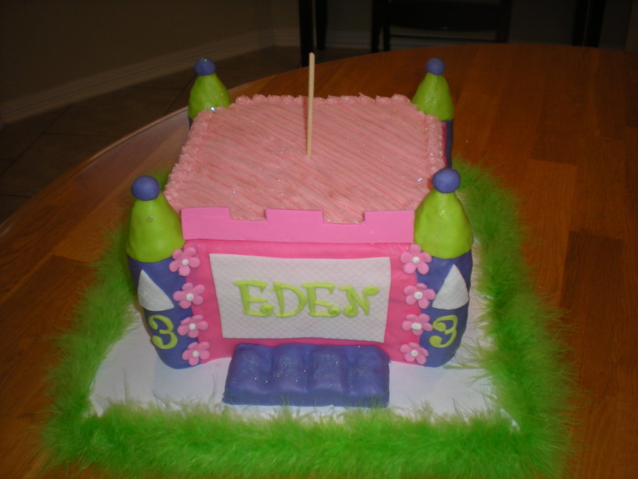 Bounce House Girlie Cake And Cupcakes - CakeCentral.com