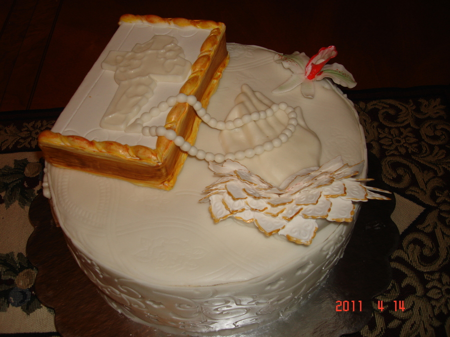 Easter Bible Praying Hands Rosary Chistening Cake - CakeCentral.com