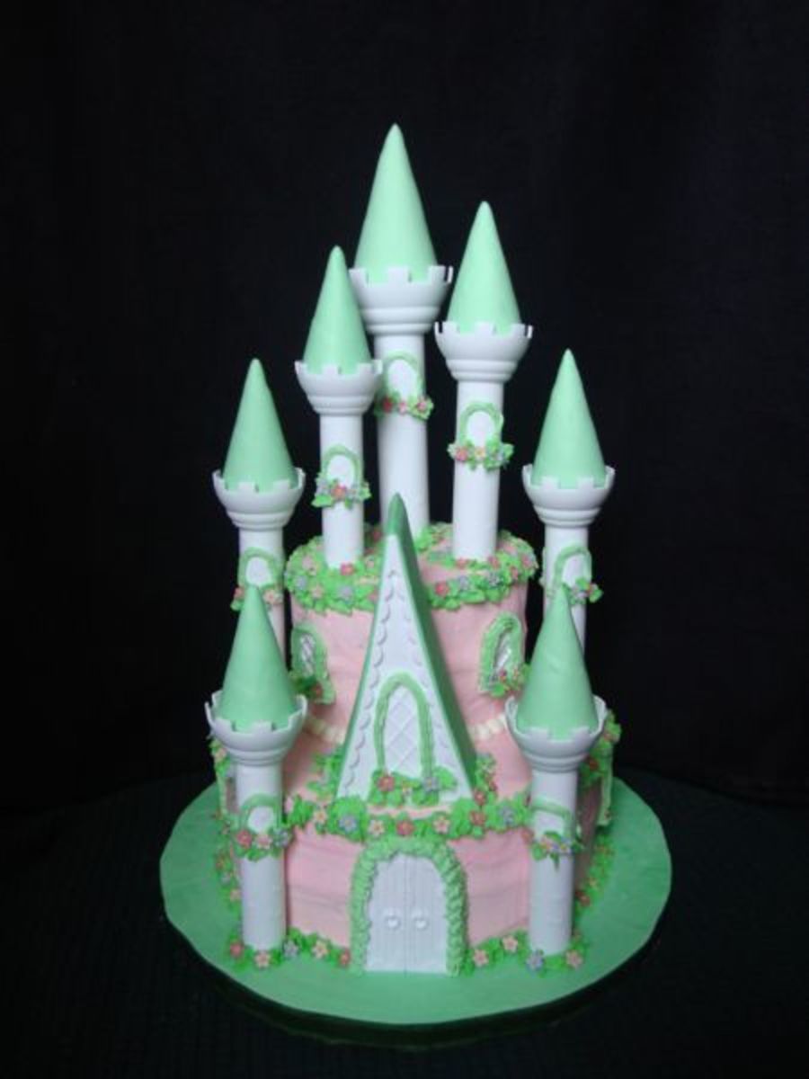 Wilton Castle Cake In Green And Pink - CakeCentral.com