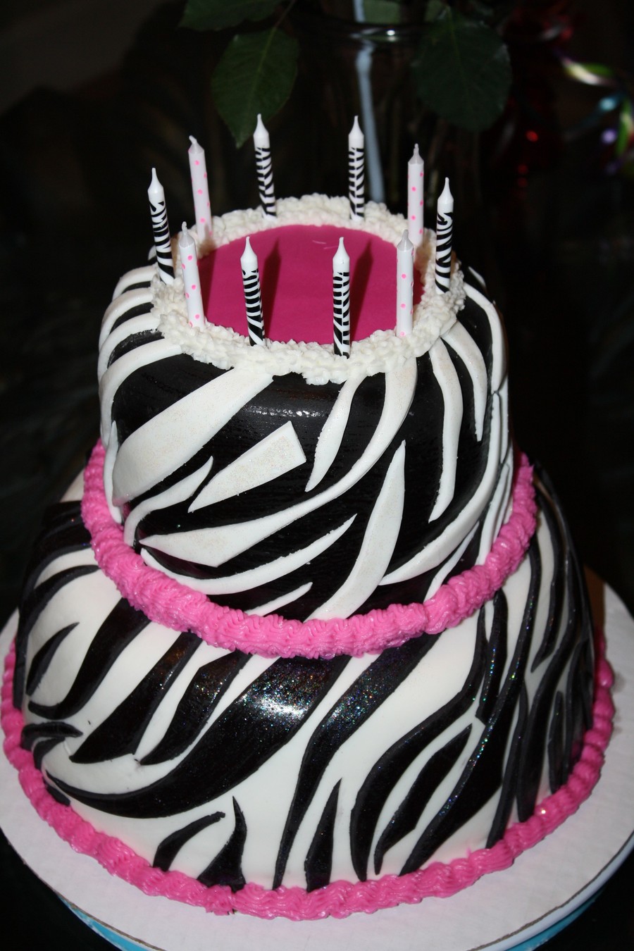 Zebra Print Birthday Cake - CakeCentral.com