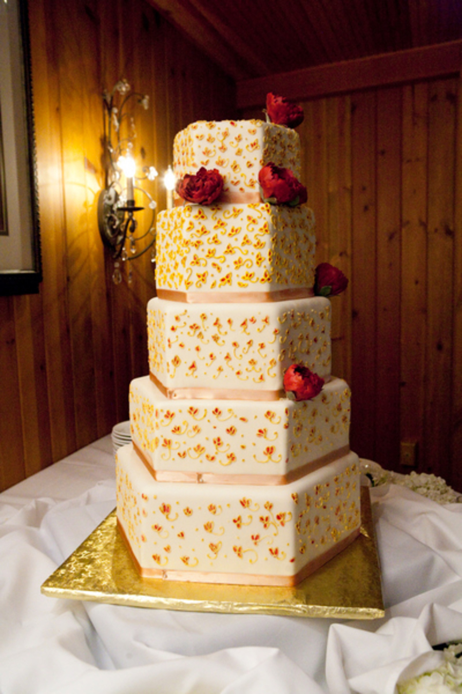 Hexagonal Wedding Cake With Peonies - CakeCentral.com
