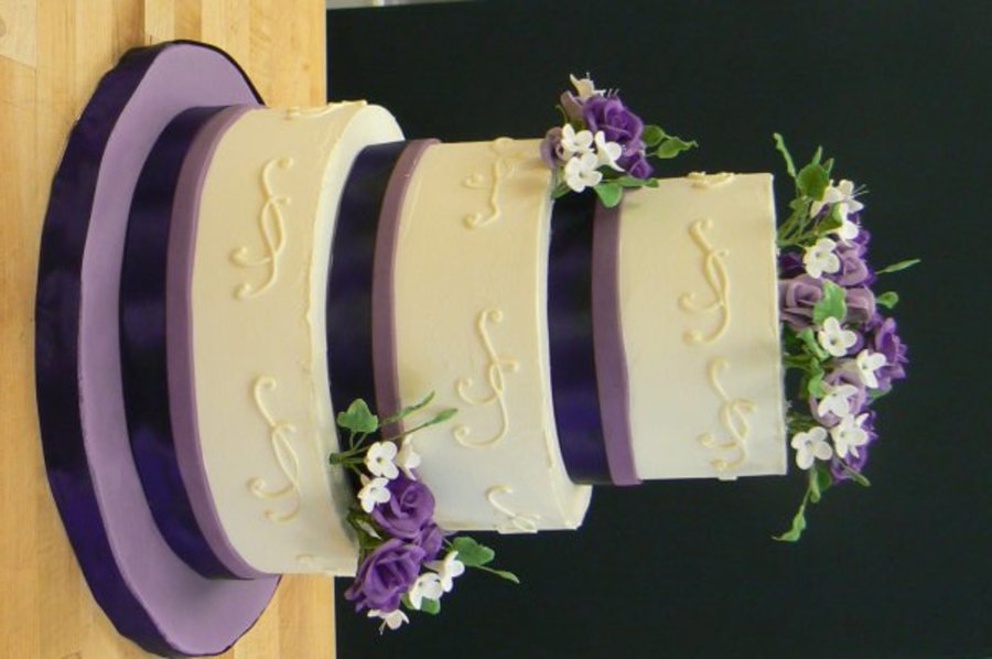Small Wedding Cake With Roses And Lilacs - CakeCentral.com
