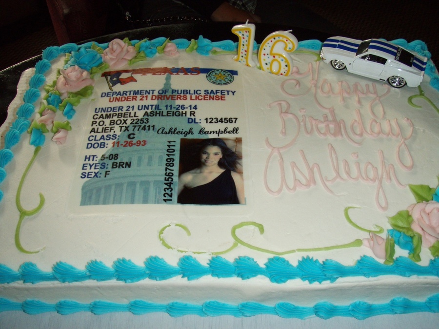 Sweet 16 Drivers License Cake - CakeCentral.com