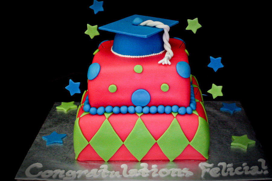 Hot Pink And Green Graduation Cake - CakeCentral.com