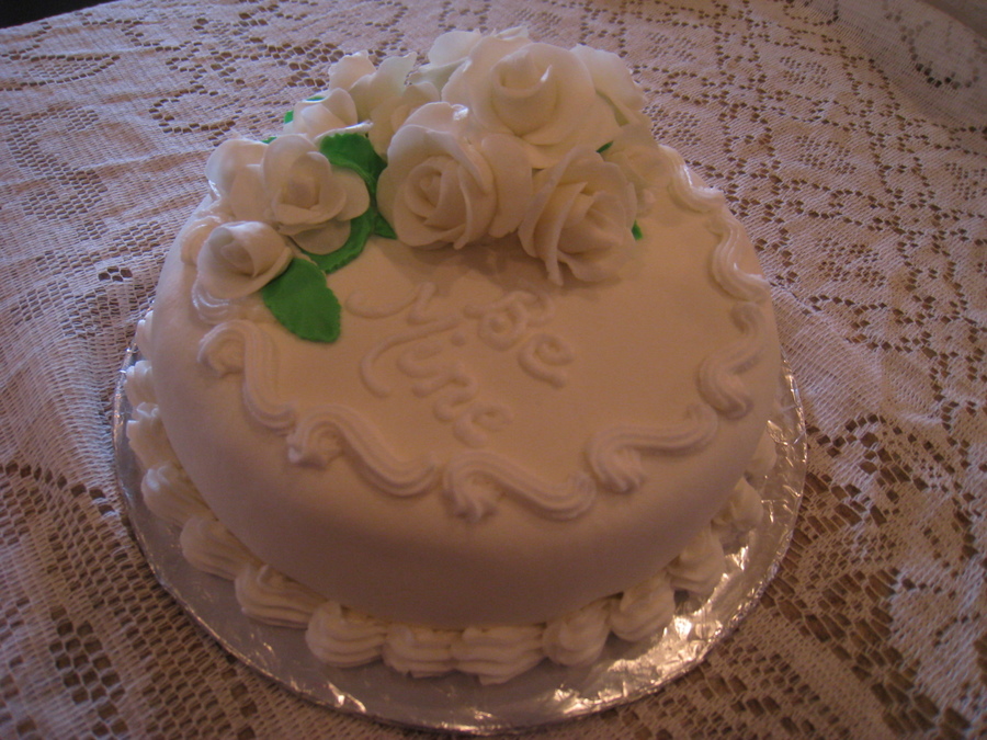 White Fondant Cake With Fondant Roses - CakeCentral.com