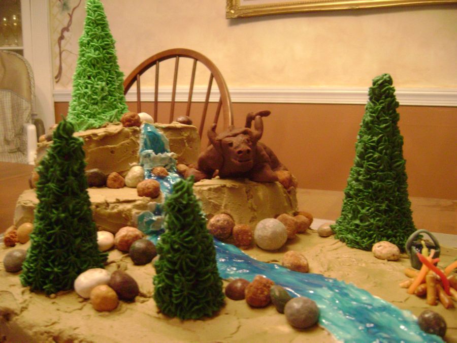 Camping Cake With Wall Street Bull - CakeCentral.com