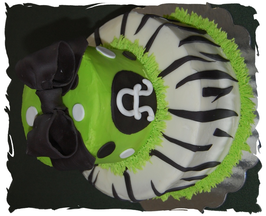 Lime Green Zebra With Monogram - CakeCentral.com