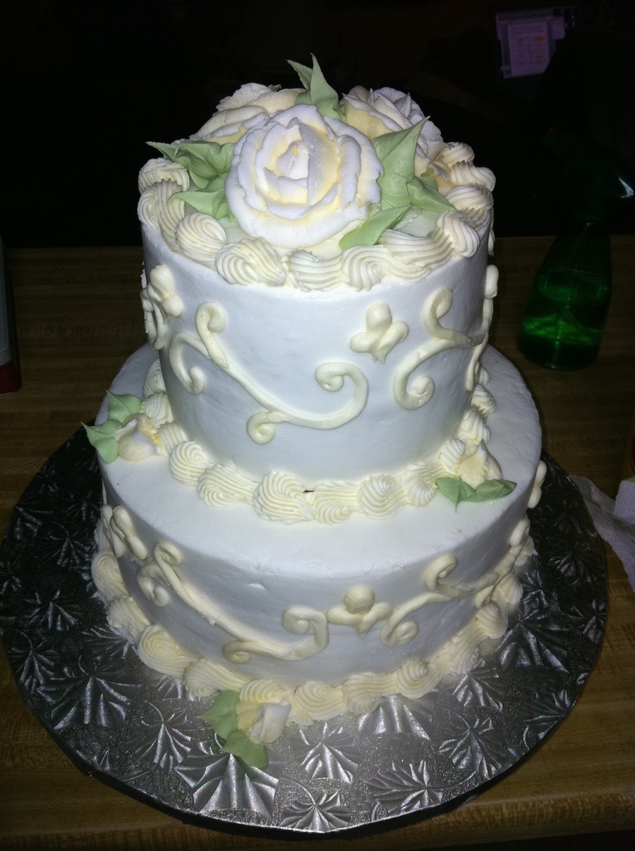 Round Wedding Cake With Scroll Work - CakeCentral.com