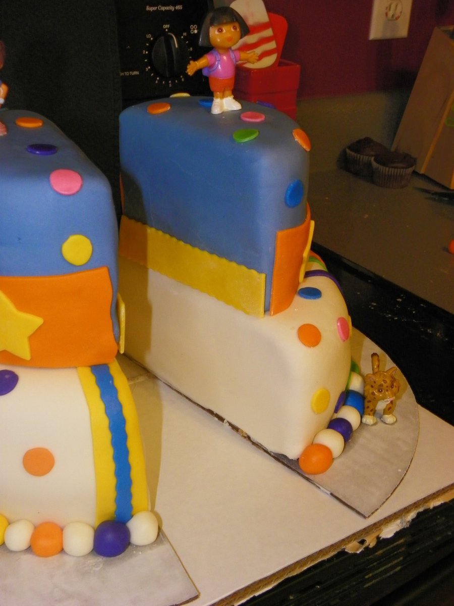 Split Cake For Twins - Dora & Diego Theme - CakeCentral.com