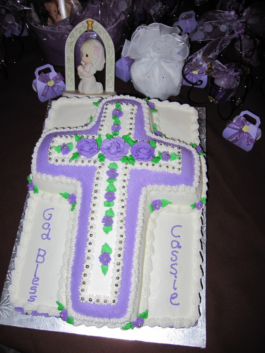 Cross First Communion Buttercream Vanilla Cake - CakeCentral.com