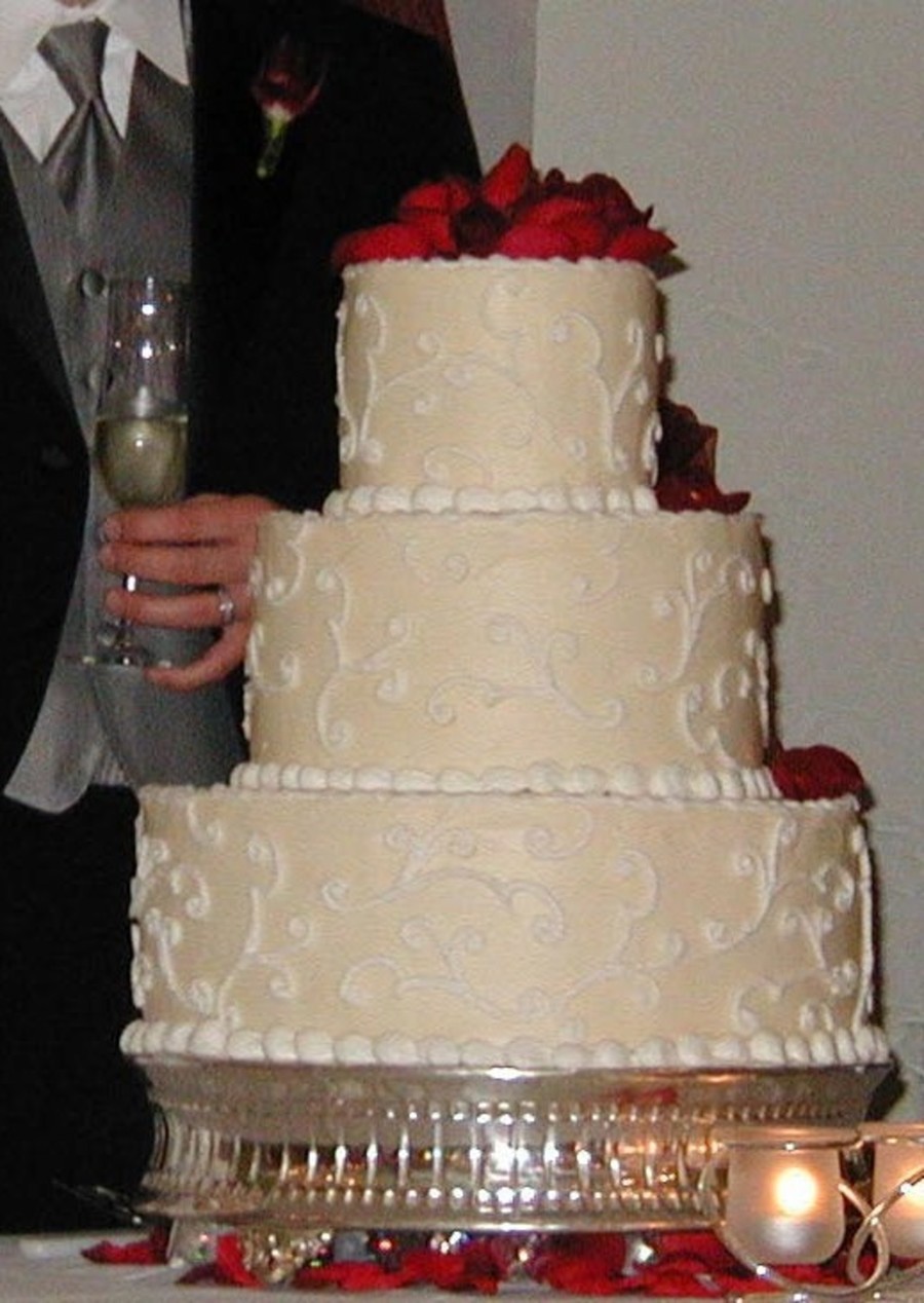 Scroll Work Wedding Cake - CakeCentral.com