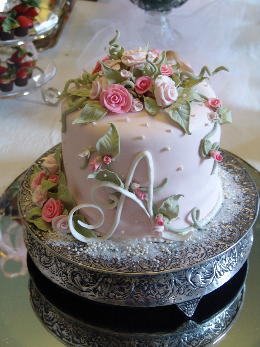 Pink Roses With Monogram - CakeCentral.com