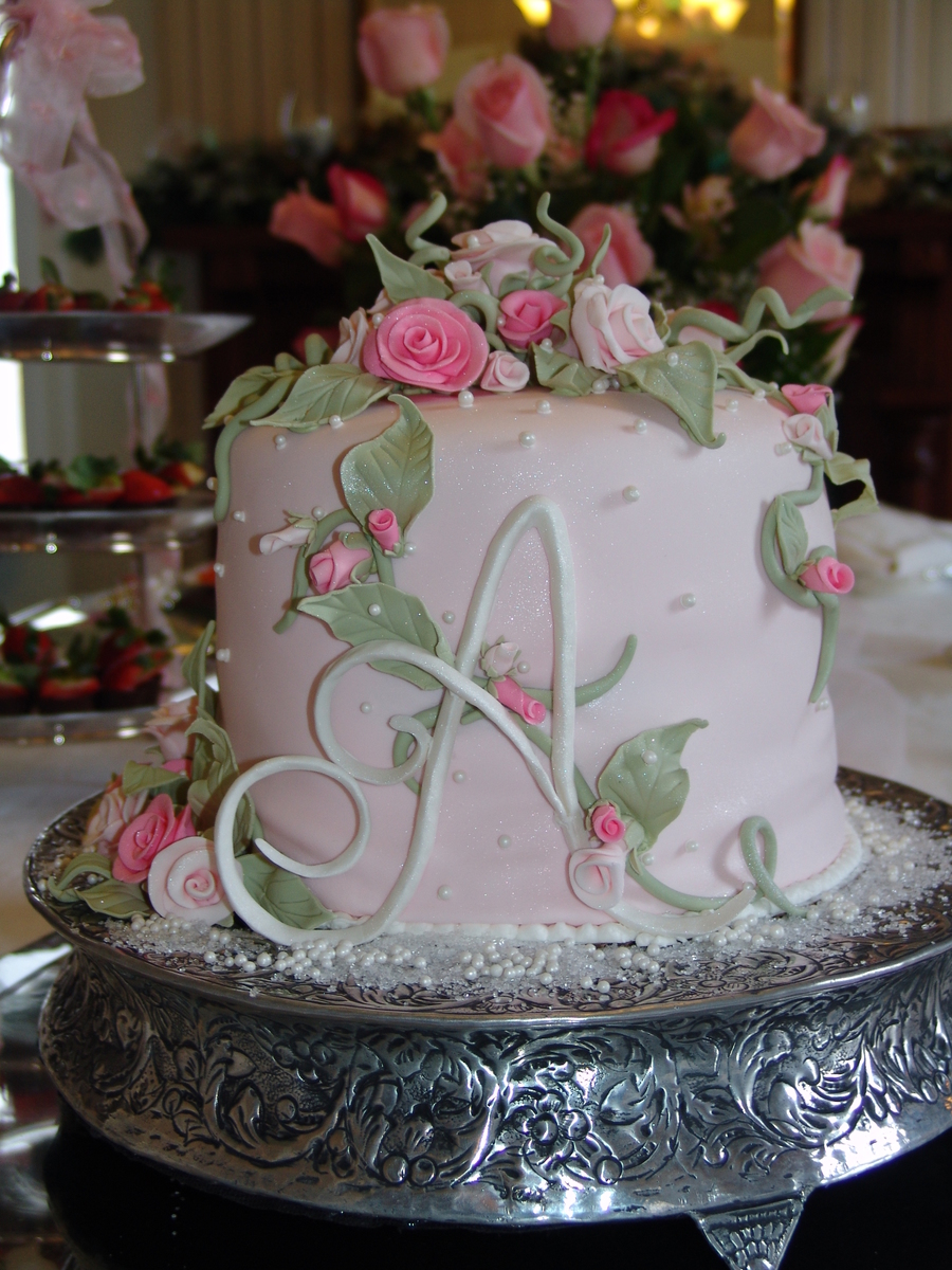 Pink Roses With Monogram - CakeCentral.com
