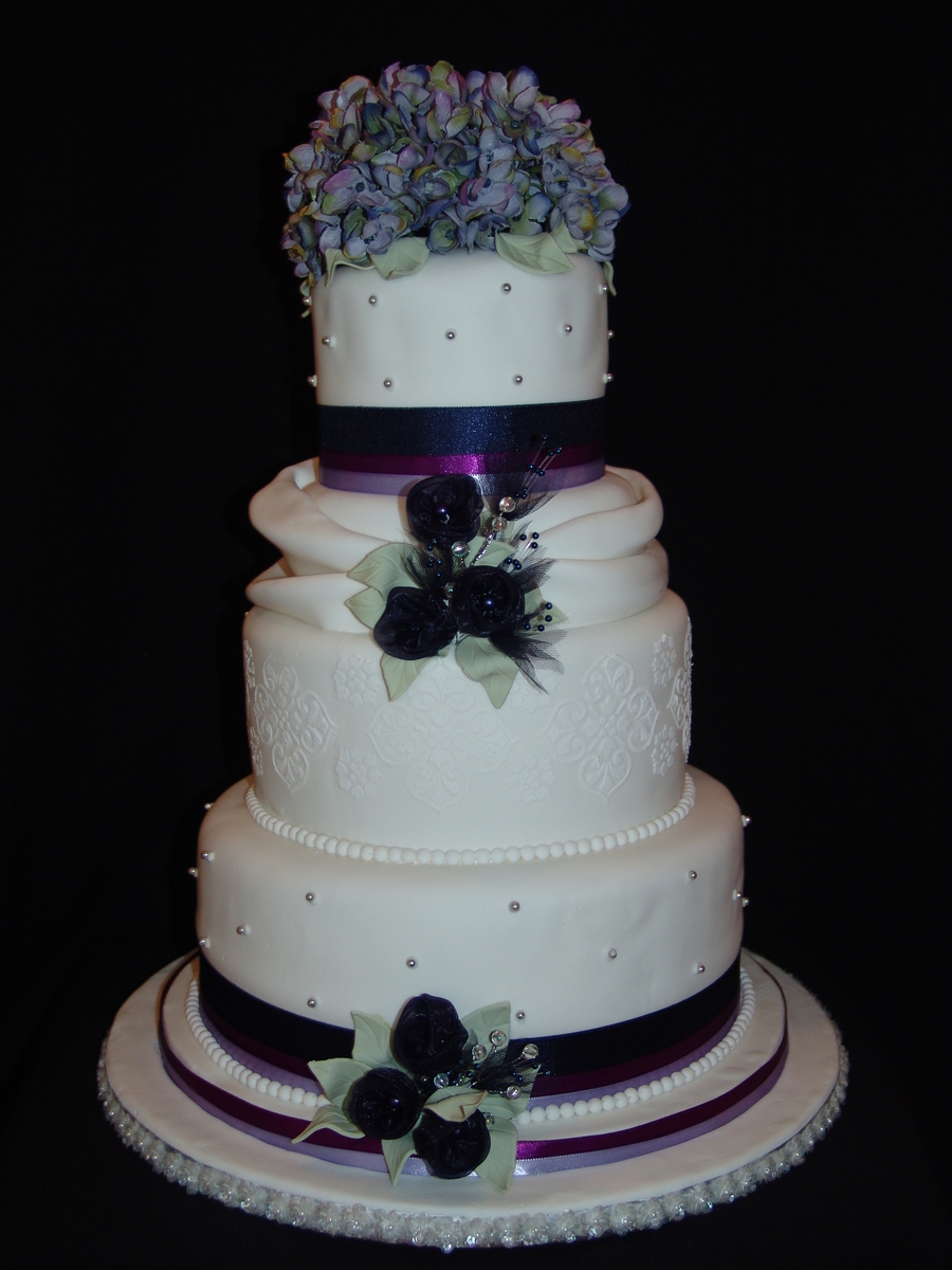 Navy And Purple Hydrangea Wedding Cake - CakeCentral.com