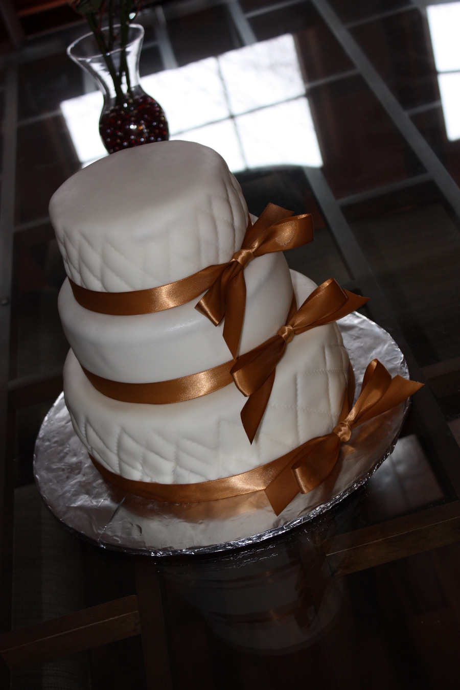 Three Tiered Gold Ribbon Cake - CakeCentral.com