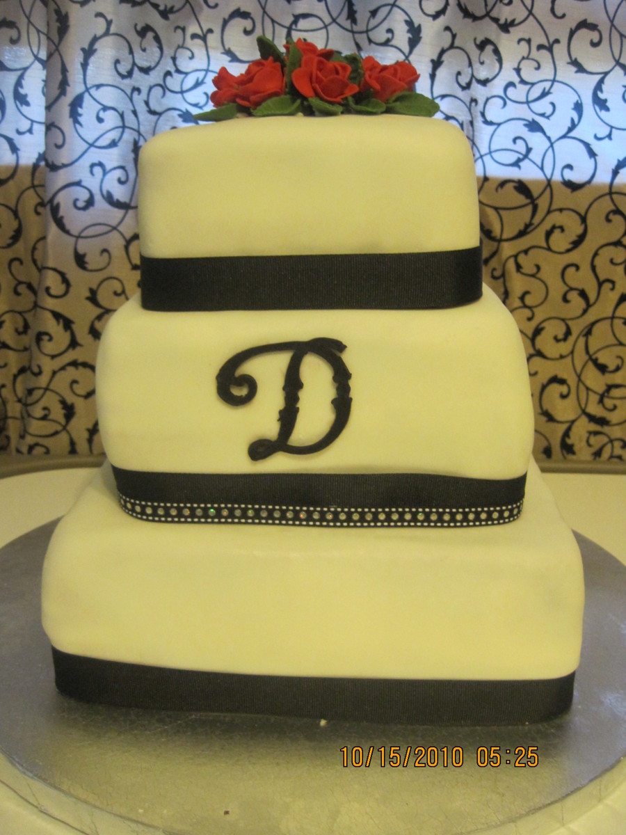 Simple White Black And Rose Cake - CakeCentral.com