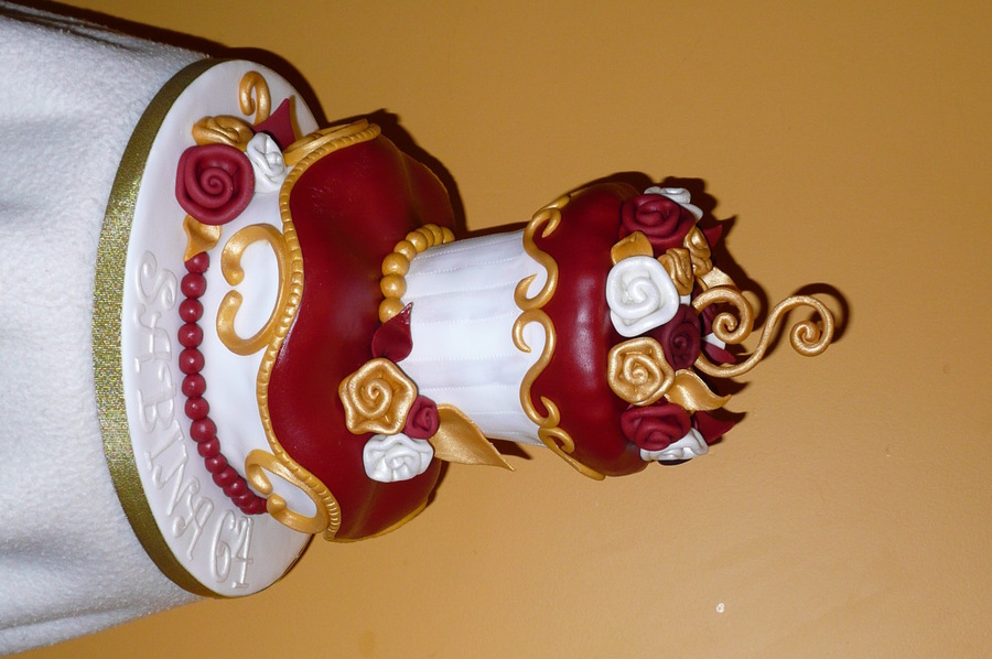 Red, White & Gold Roses Cake - CakeCentral.com