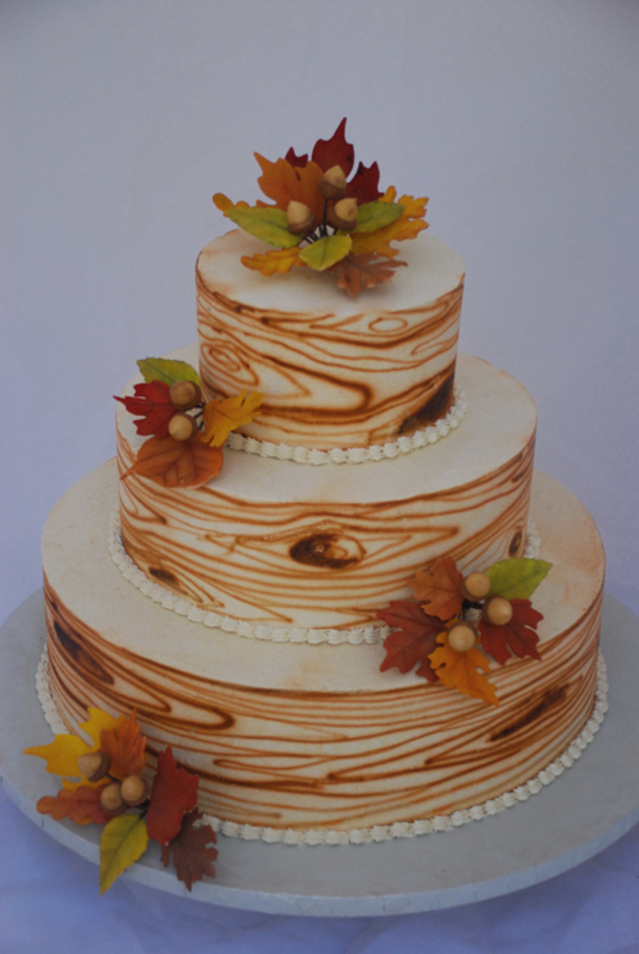 Wood Grain Fall Leaves Autumn Cake - CakeCentral.com