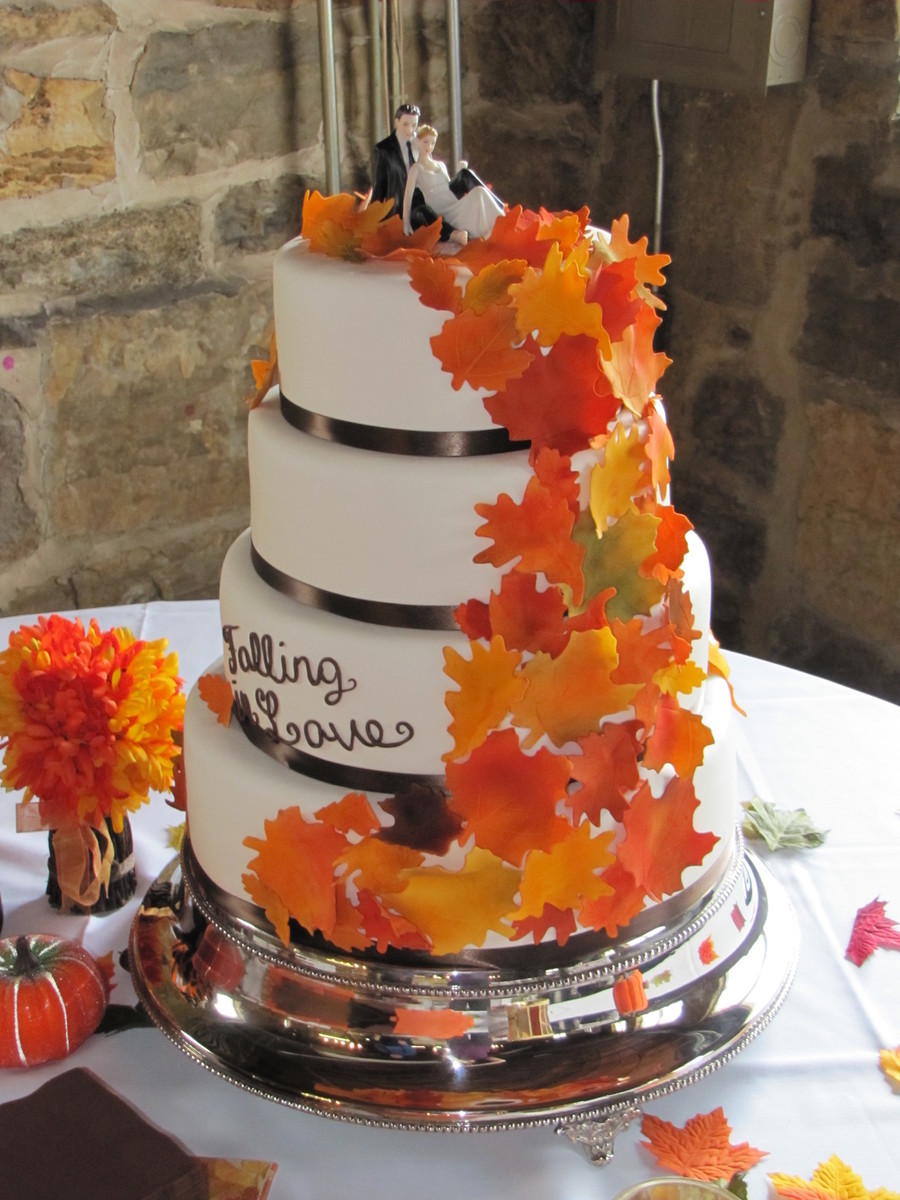 Fall Leaves Wedding Cake - CakeCentral.com