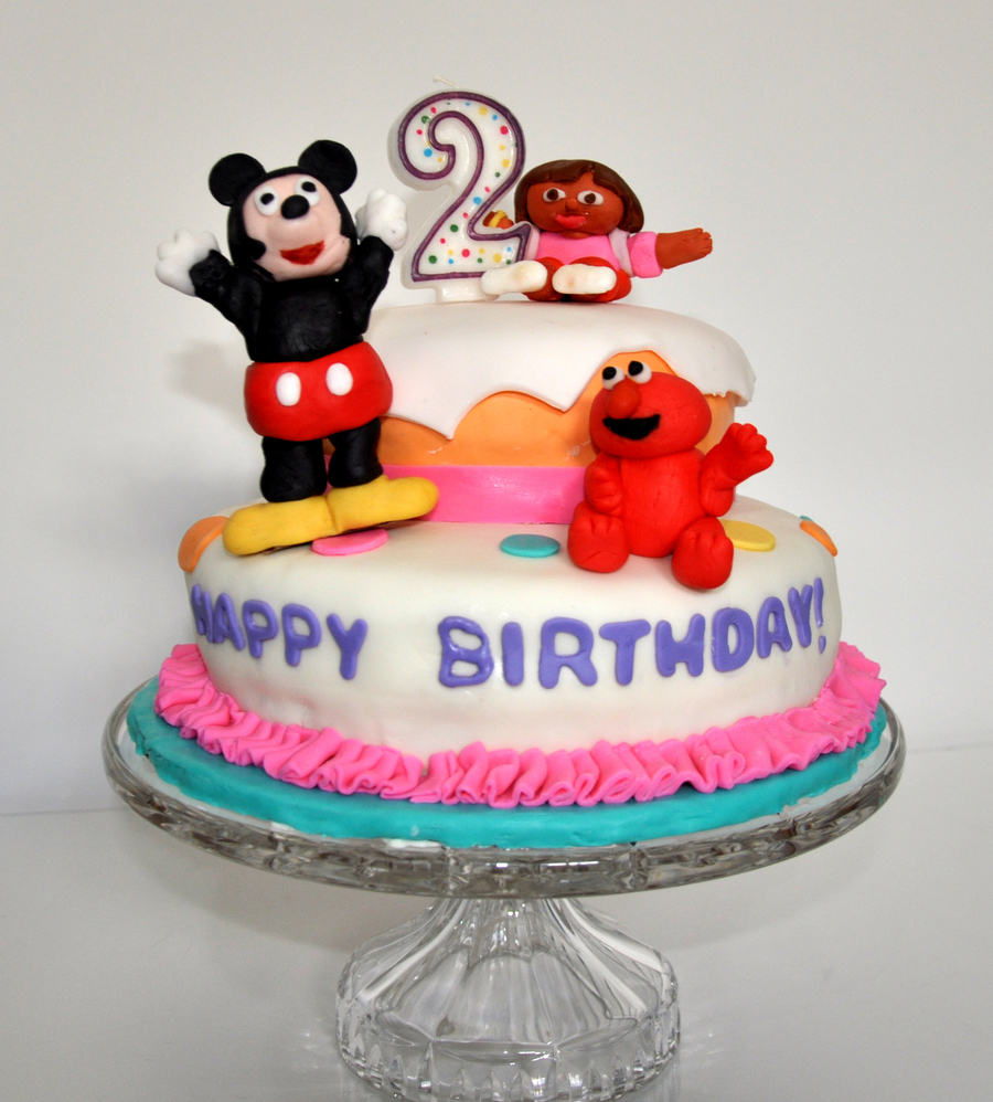 Elmo, Dora And Mickey Fondant Cake - CakeCentral.com