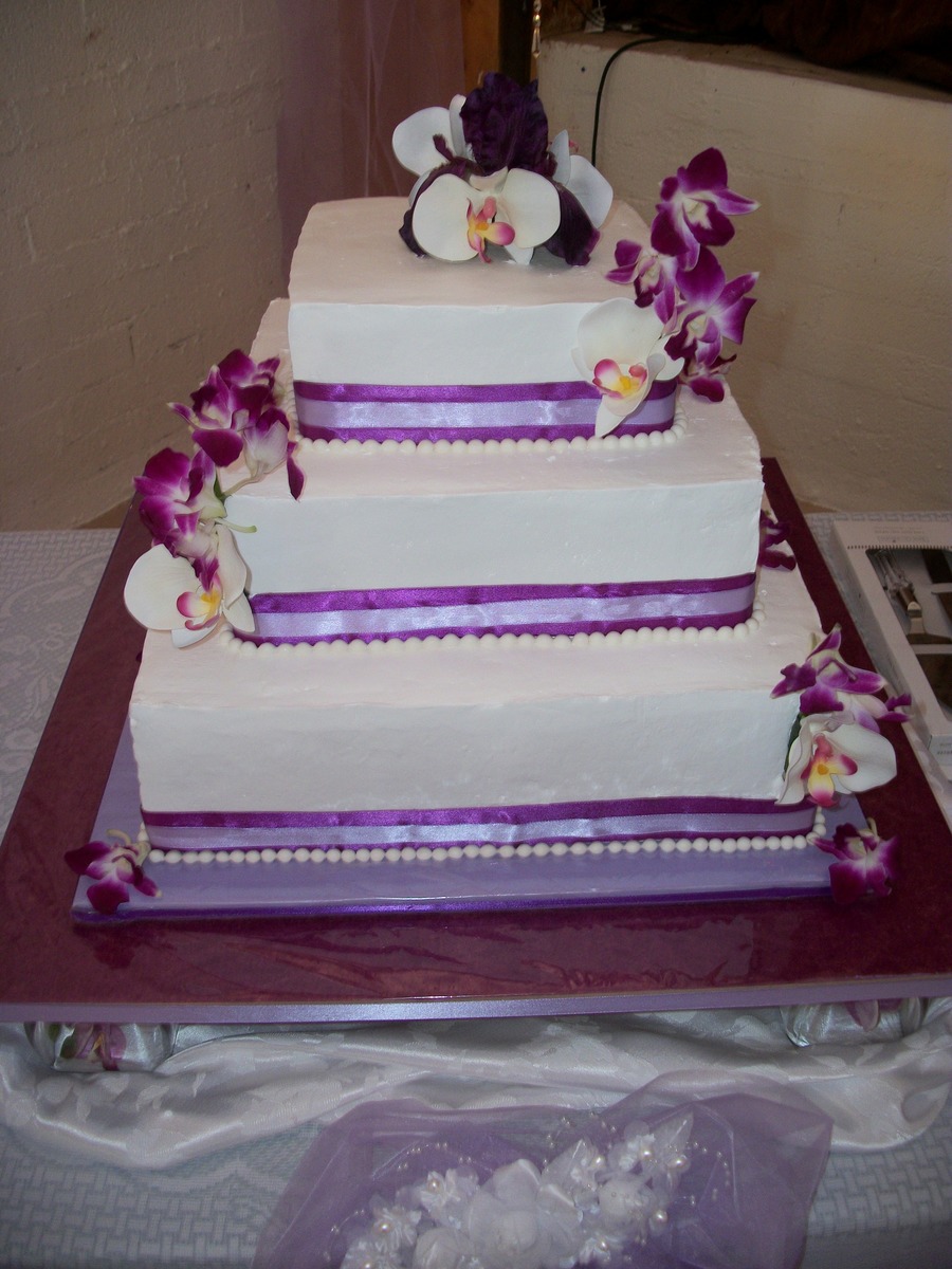 Square Whipped Cream Wedding Cake - CakeCentral.com