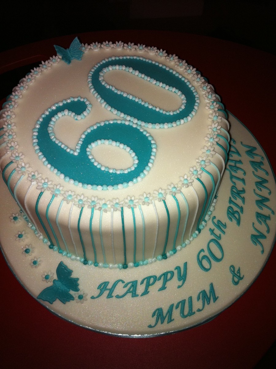 Aqua Striped Cake - CakeCentral.com