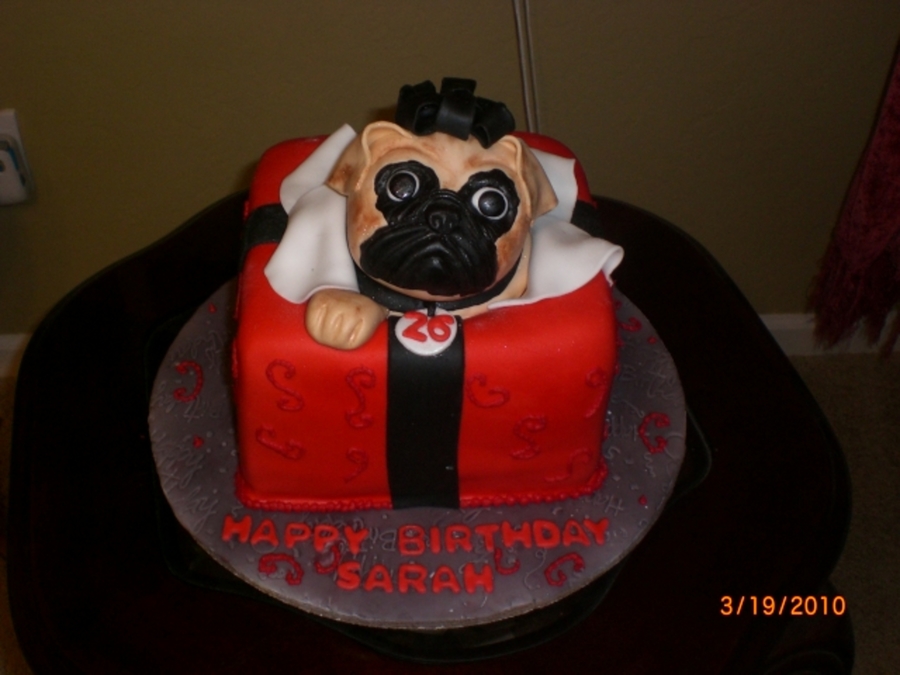 Pug In Gift Box Cake - CakeCentral.com