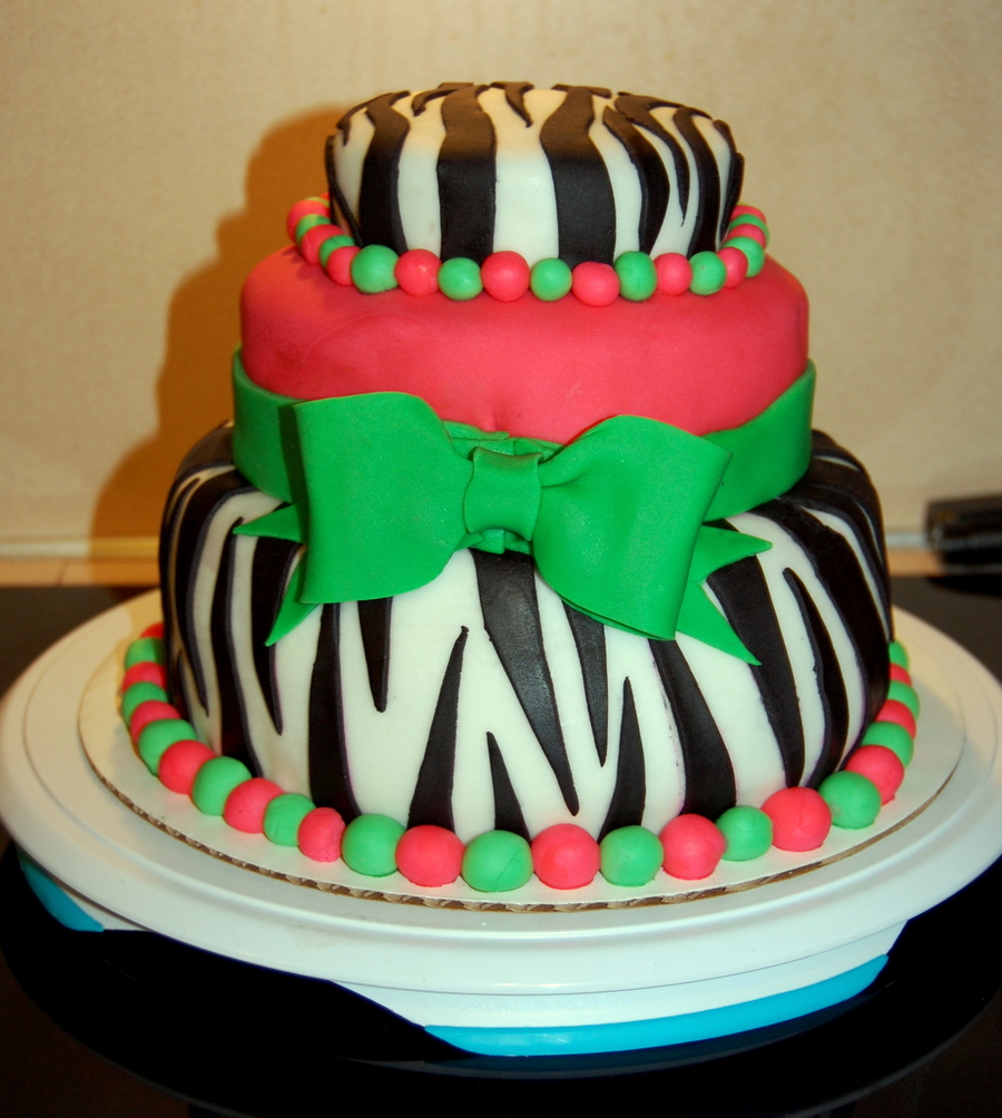Zebra Print Birthday Cake - CakeCentral.com